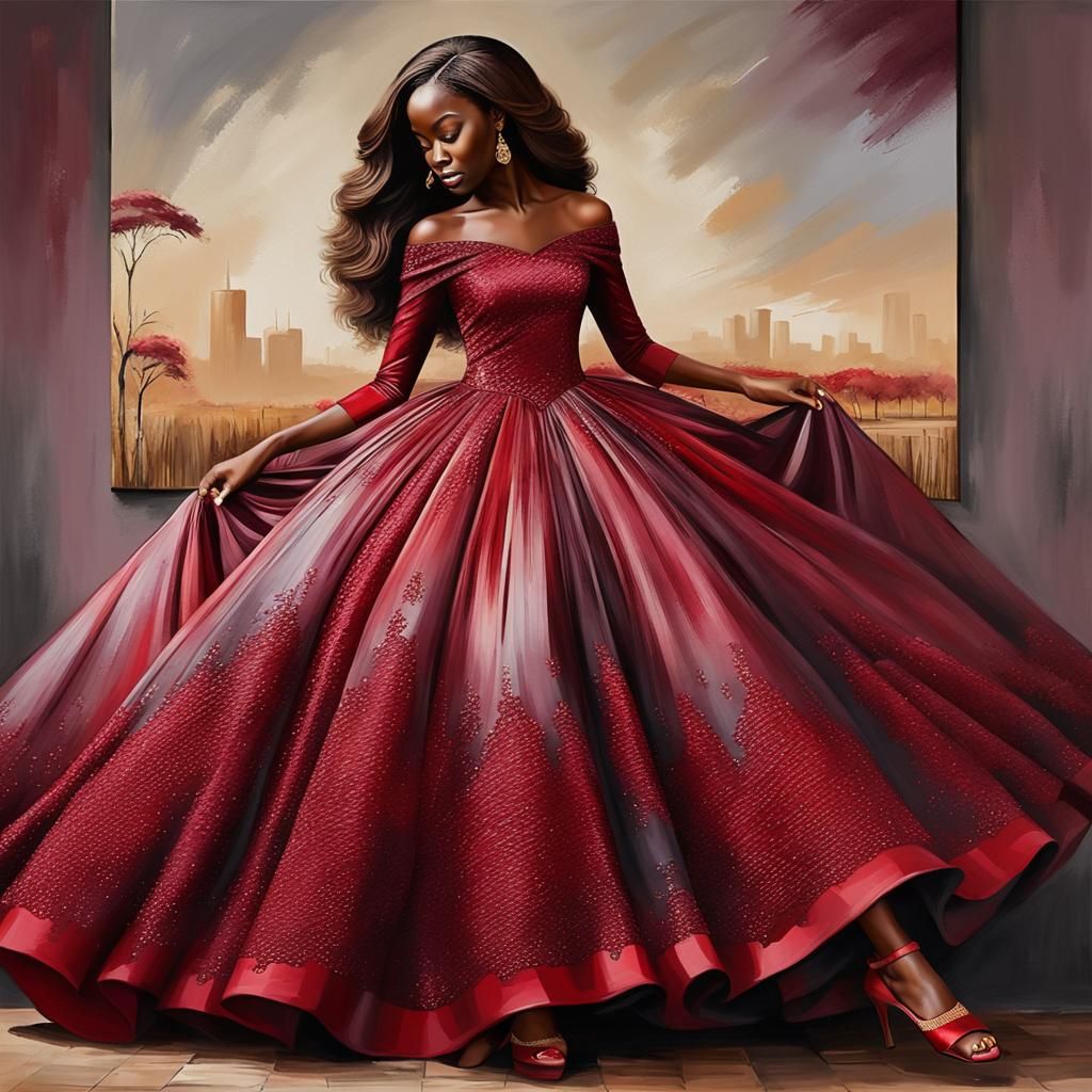 Shades Of Red Wide Evening Gowns Cartoon. Redone. - AI Generated Artwork - NightCafe Creator