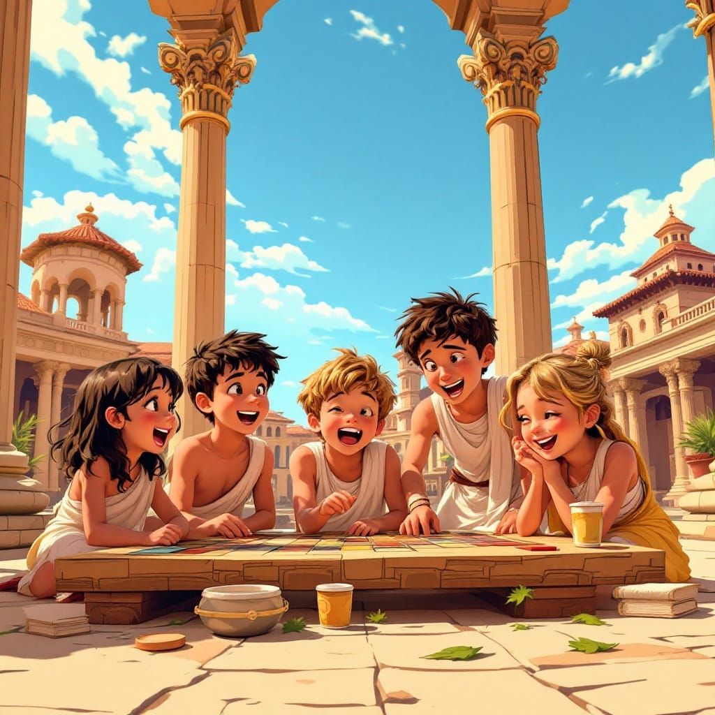 Roman Kids Playing Board Games - Roman Kids Playing Board Ga...