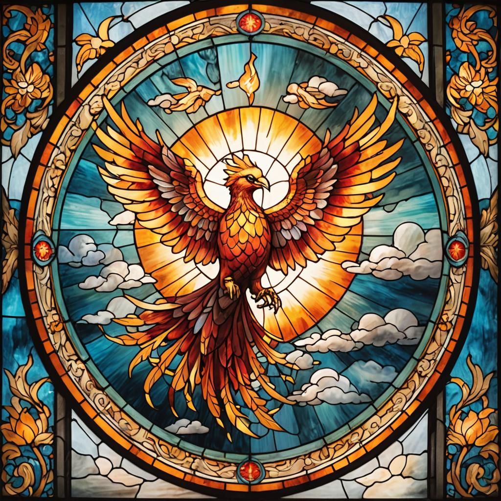 Stained-Glass Phoenix - AI Generated Artwork - NightCafe Creator