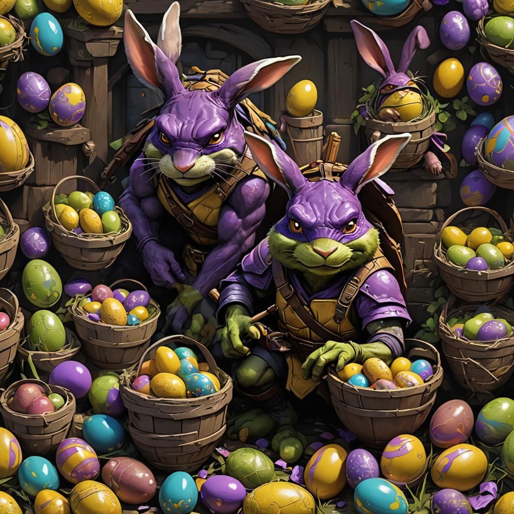 Teenage Mutant Ninja Easter Bunny hiding Easter Eggs - AI Generated ...