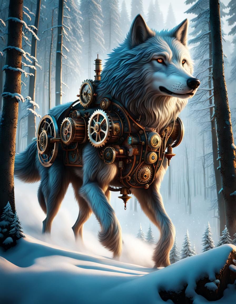Steampunk automaton wolf - AI Generated Artwork - NightCafe Creator