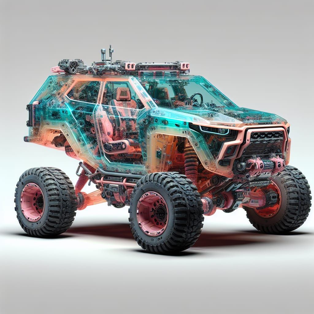 peach pink and aqua clear see-through glass robot crossout vehicle - AI ...