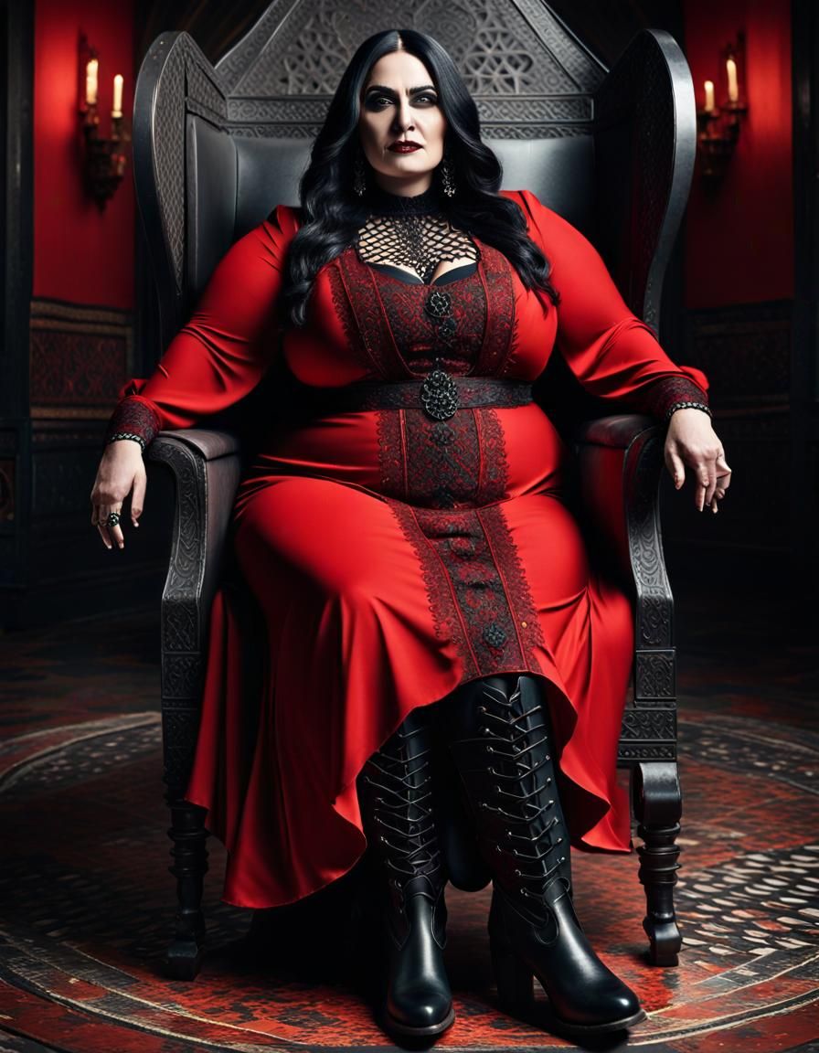 Elegant serious lady in red - Gothic Beauty in Elegant Red R...