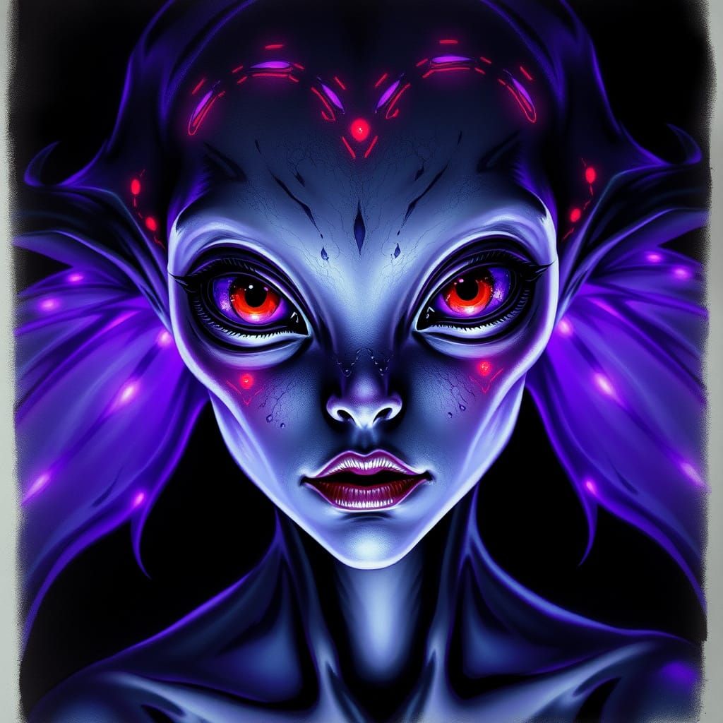Alien Female in Charcoal Chiaroscuro - AI Art
