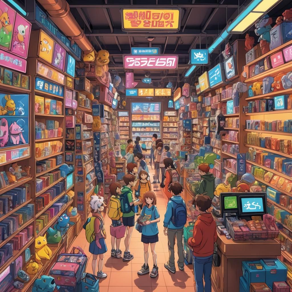 digimon Shop - Vibrant Anime-Style Digimon Shopping Distric...