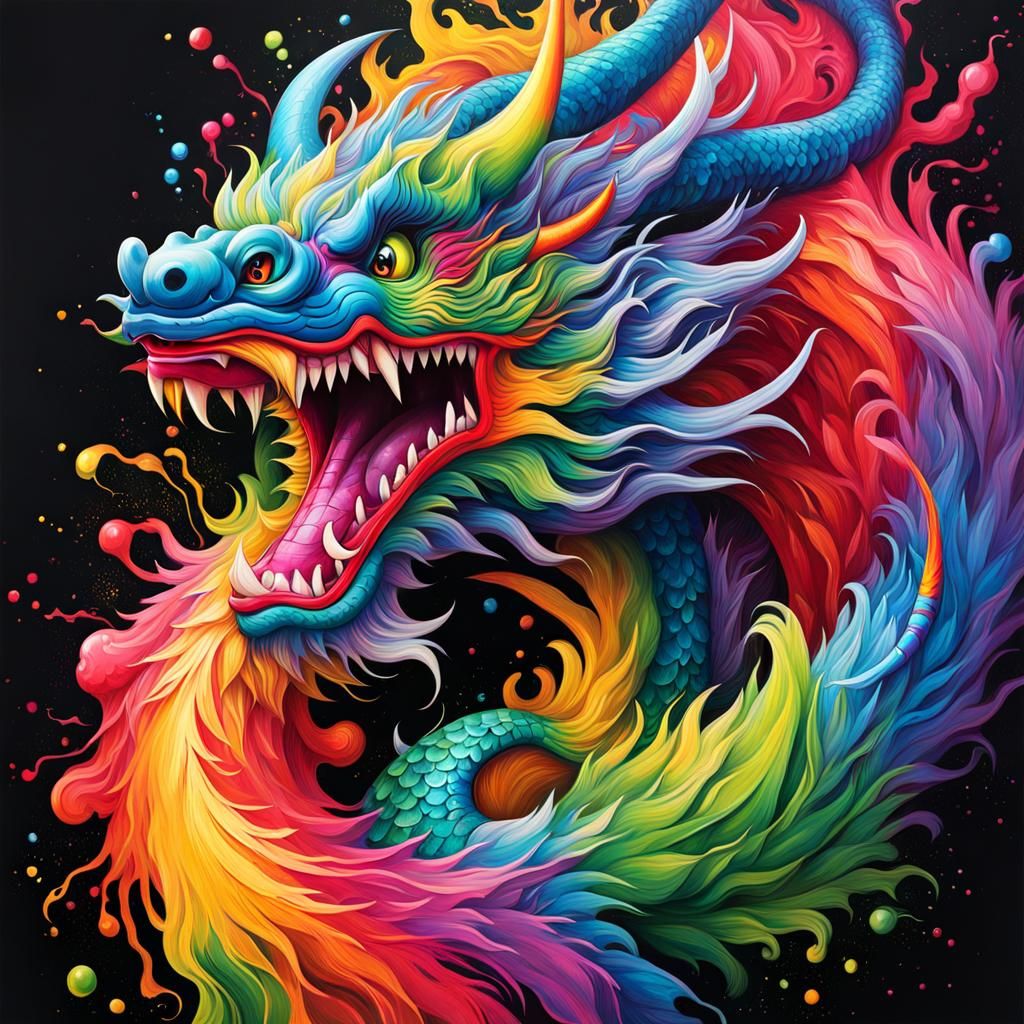 Rainbow coloured dragon - AI Generated Artwork - NightCafe Creator