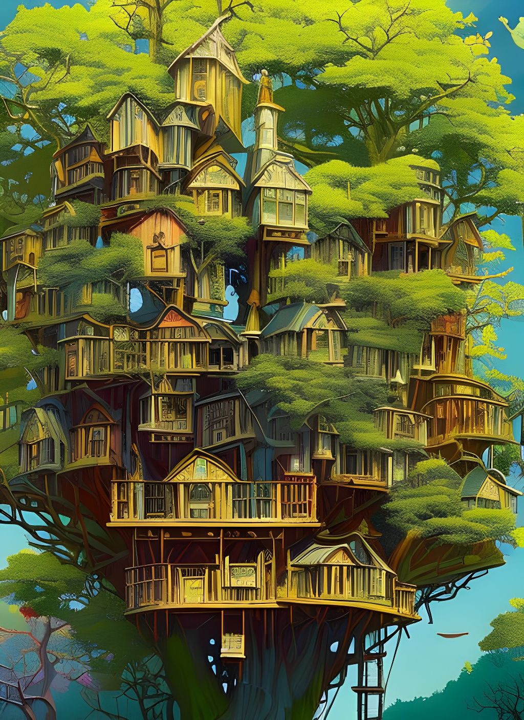 Village Treehouse - AI Generated Artwork - NightCafe Creator