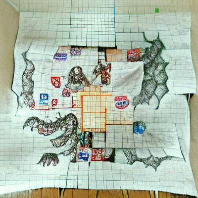 Highly detailed Dungeons & Dragons campaign map on graph paper with ...