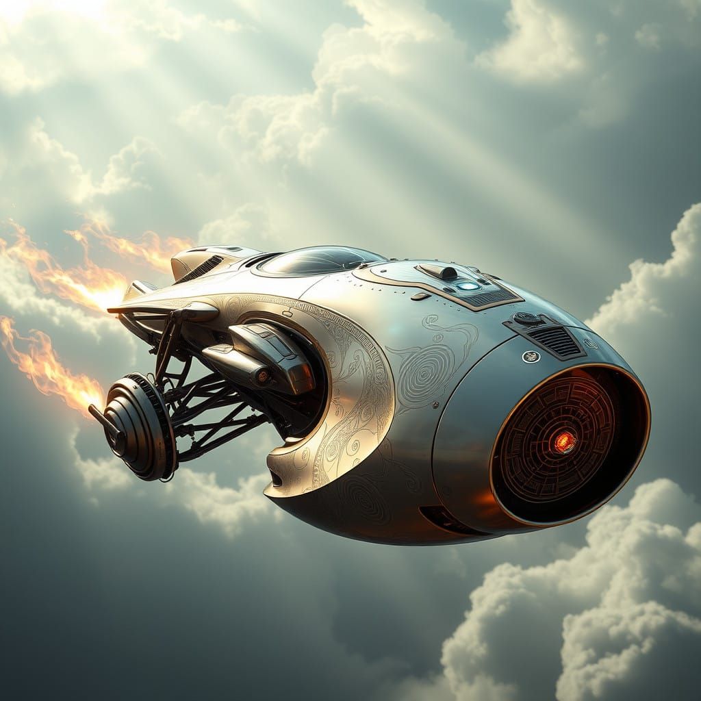 A majestic, aerodynamic hover chariot forged from a symbiotic blend of ...