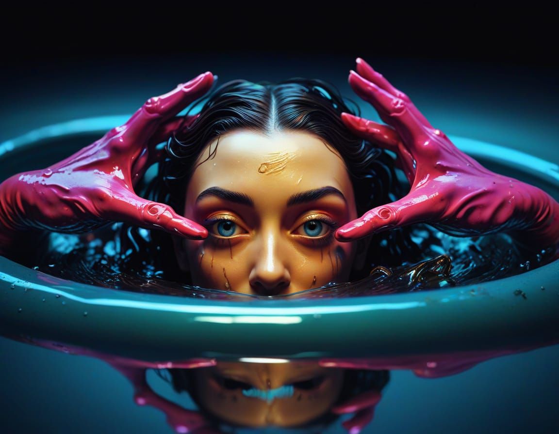 Surreal Woman Emerges from Oil with Insectoid Huma... - AI Art