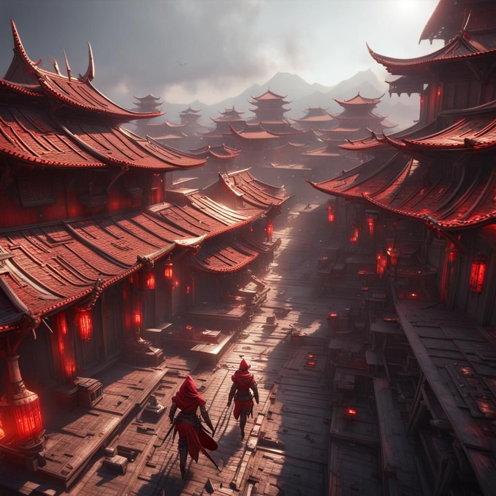 An assassin with red-hot daggers runs across the rooftops of an ancient ...