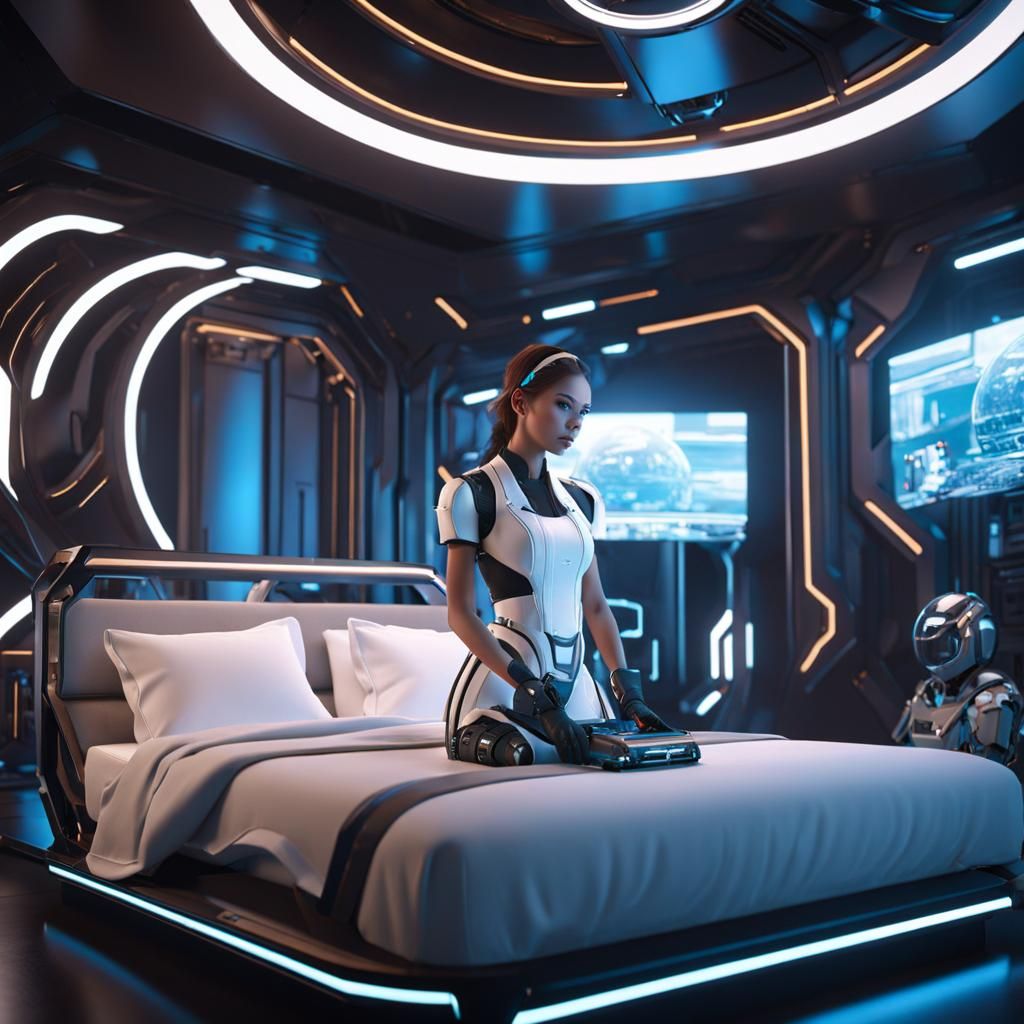 Cyborg maid tidying up the bedroom. - AI Generated Artwork - NightCafe ...