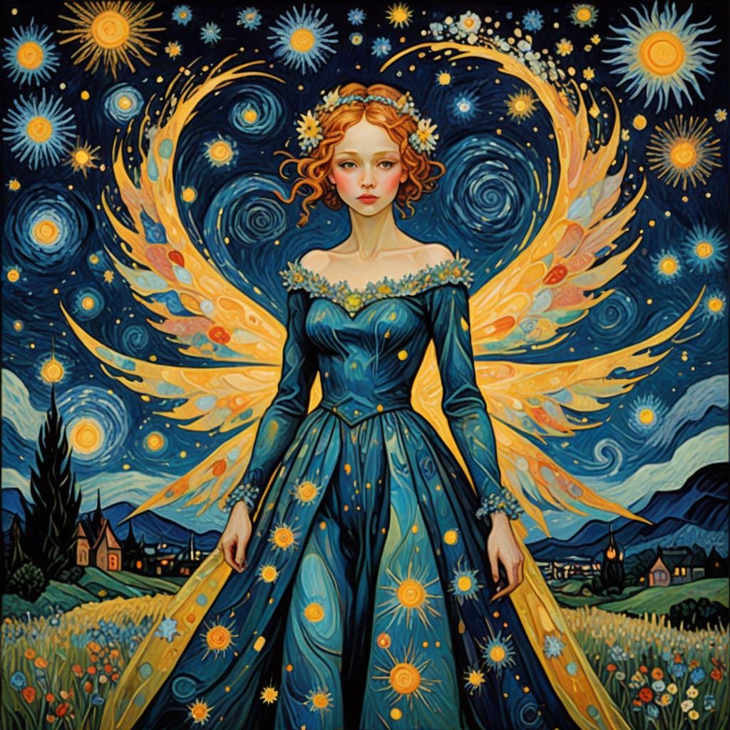 Surreal Fairy Elf amidst Vibrant Fireworks - AI Art