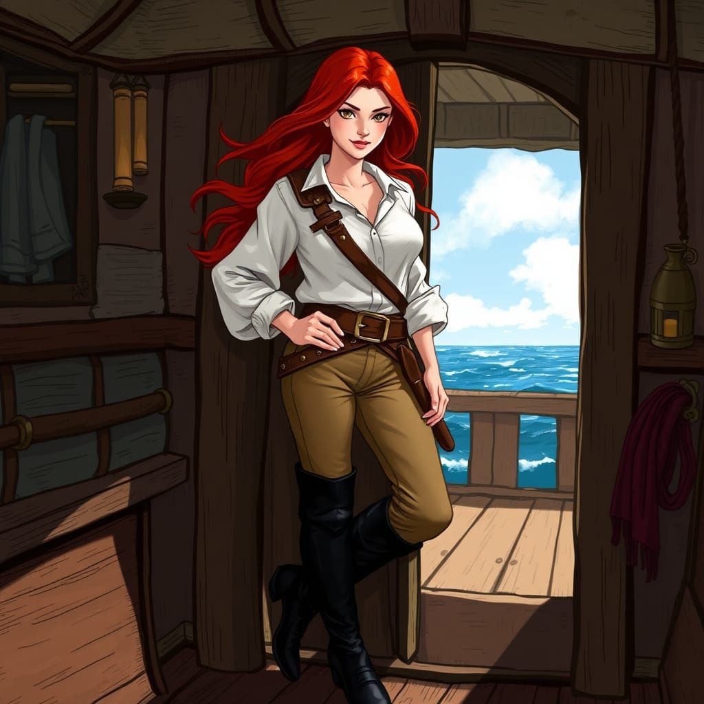 Dungeons and Dragons Pirate Maiden Leans Against S... - AI Art