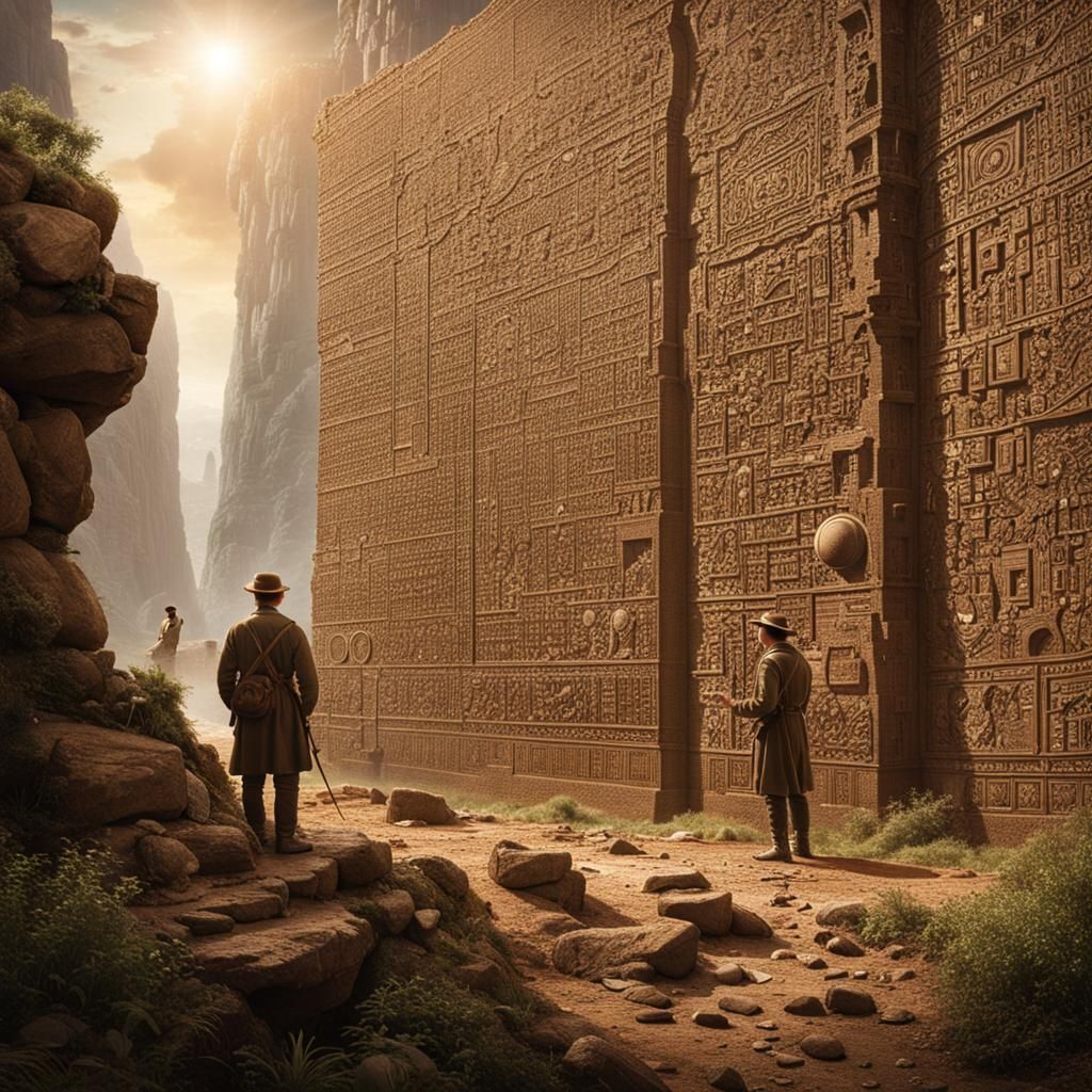 An image of two explorers in the 1930's gazing in wonder at a ...