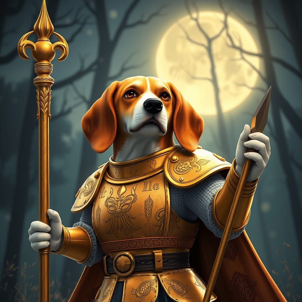 Virgo Knight in Golden Armor, Beagle Hero of the H... - AI Art