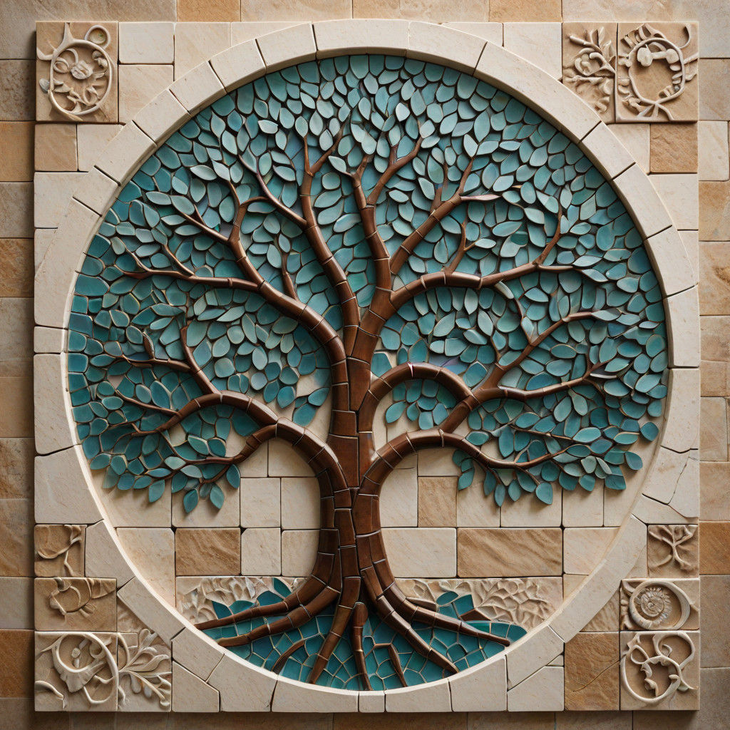 Mosaic Tile, Tree of Life - Surreal Stone Mosaic Depicts Tre...