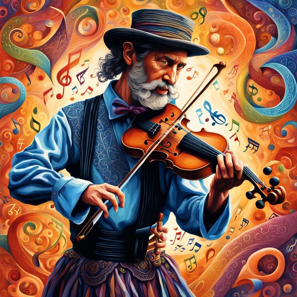 A stunningly imaginative poster illustration of a klezmer fiddler who ...