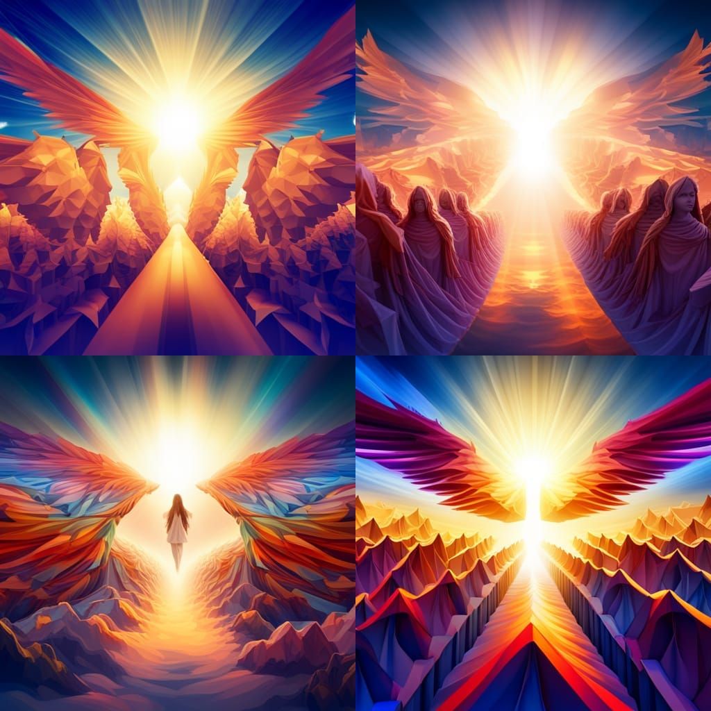 stunning colors surrounding a multitude of angels with their wings ...