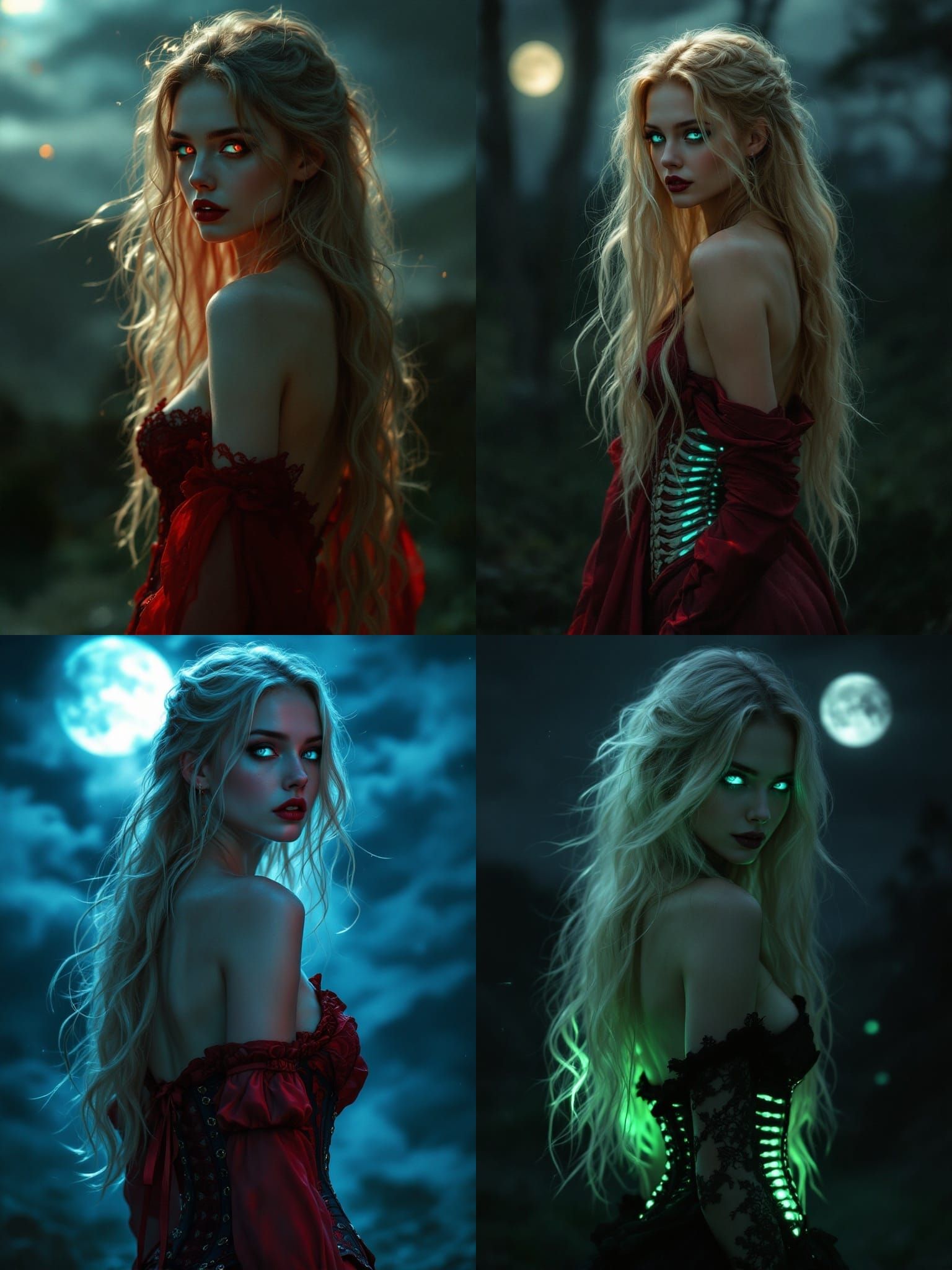A Blonde Wraith, her head turned to look over her shoulder. Her eyes draw your attention.