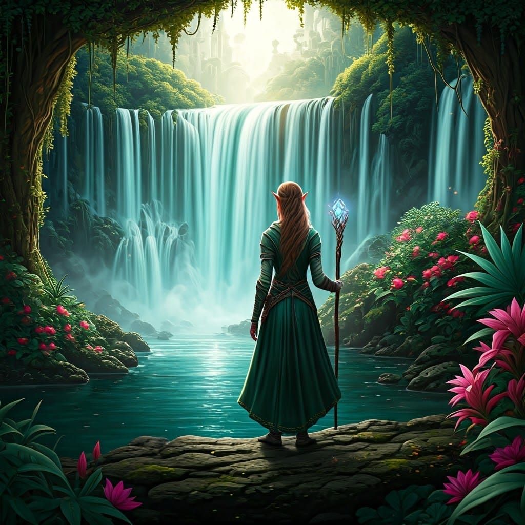 Elf Lands Waterfall - AI Generated Artwork - NightCafe Creator