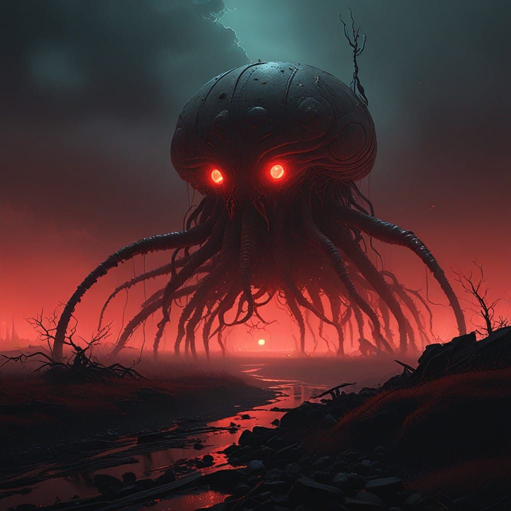 A twisted, biomechanical alien monstrosity emerges from the abyssal ...