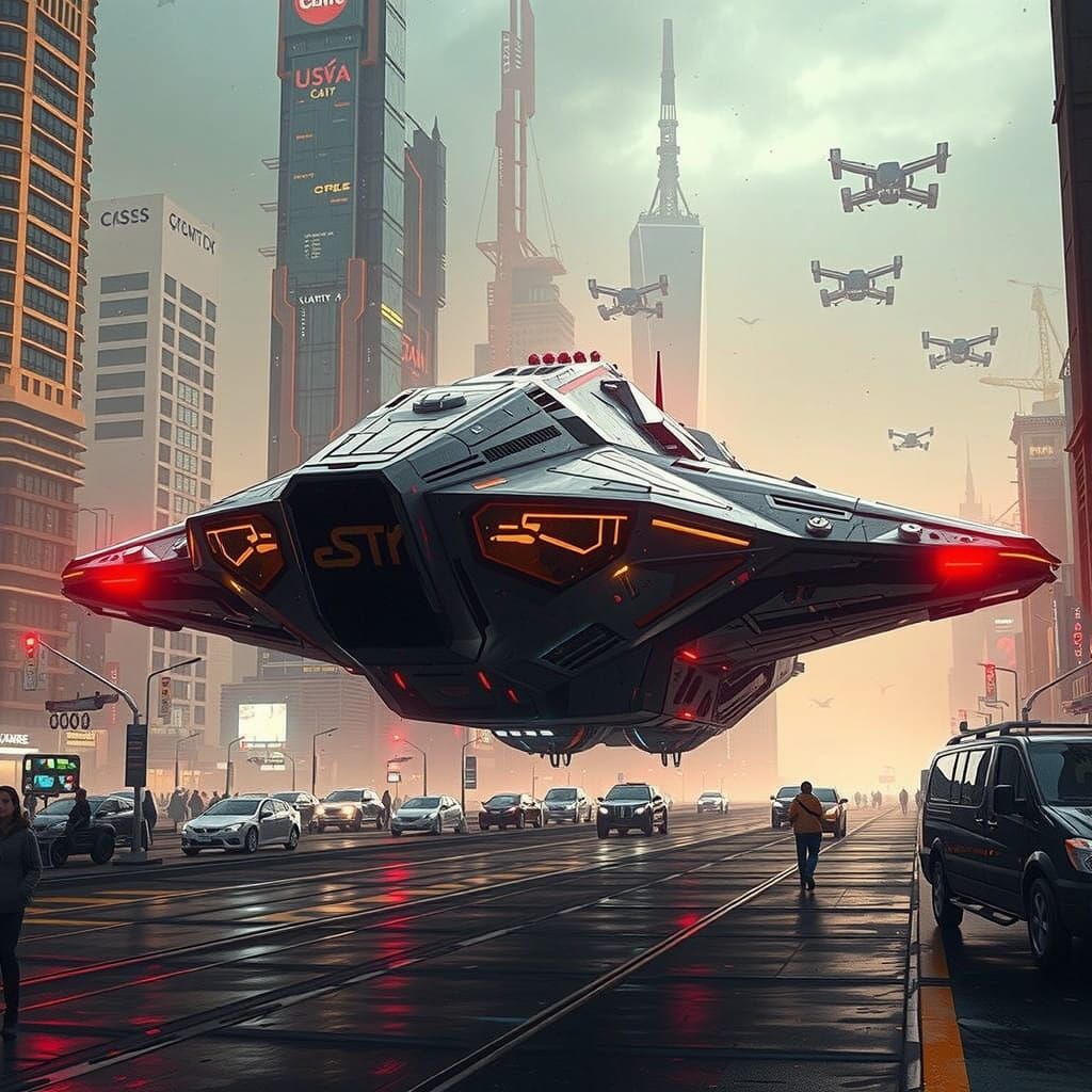 Cinematic Cyberpunk Spaceship in a Gritty, Dark At... - AI Art