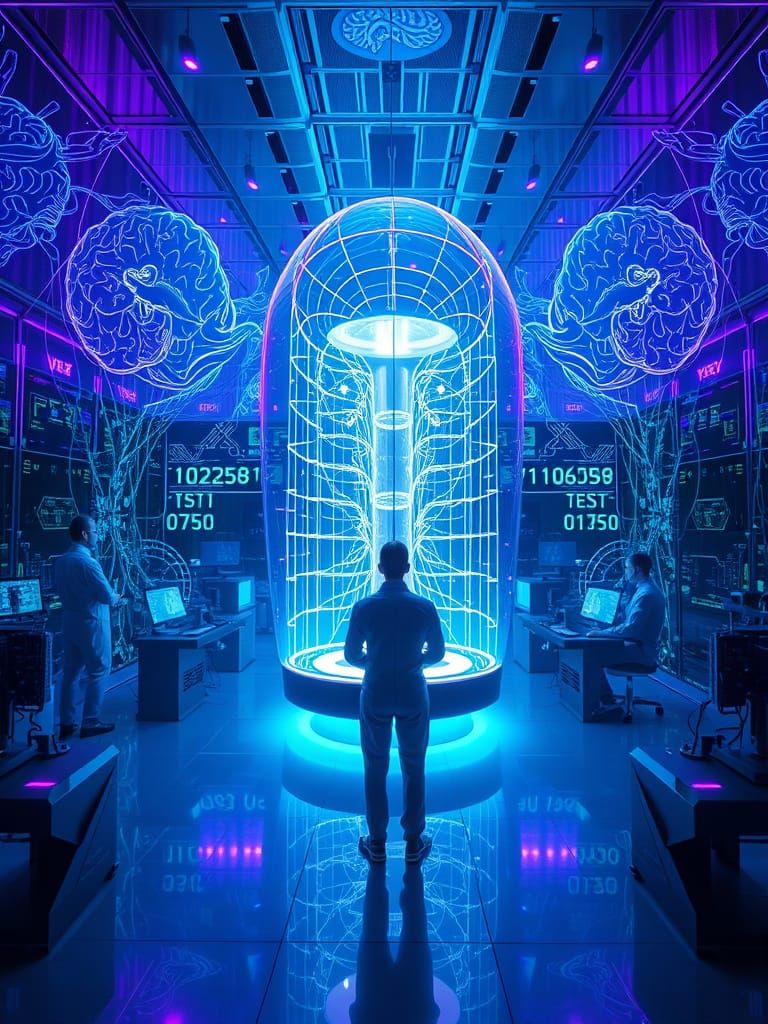 Neuro-Simulation Capsule in a Futuristic Brain Lab... - AI Art