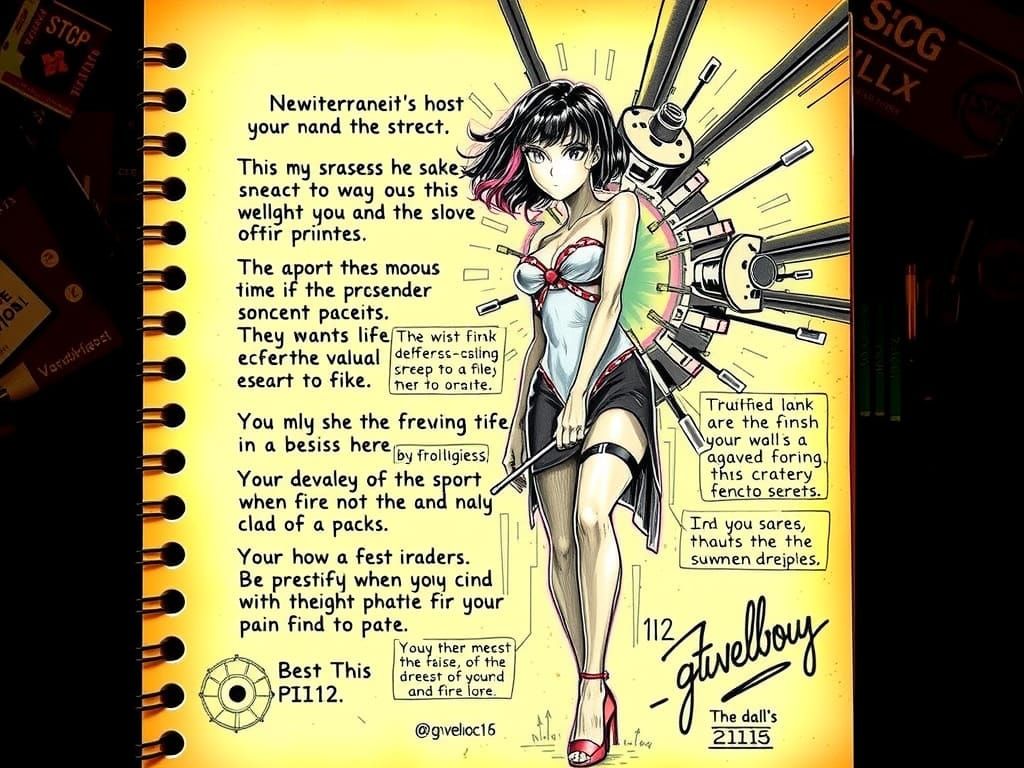 Glowing Cyberpunk Goddess in Notebook Page Illustr... - AI Art
