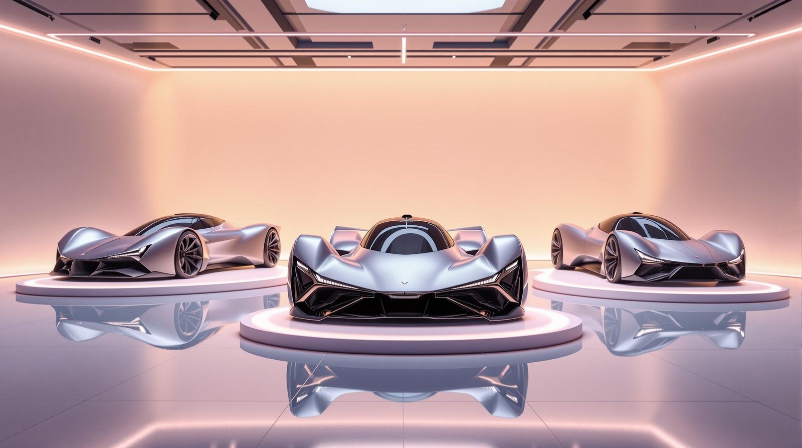 Futuristic Race Cars Showcase in a Sophisticated S... - AI Art