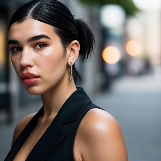 Dua Lipa tried to tie back her short hair...success? - AI Generated ...