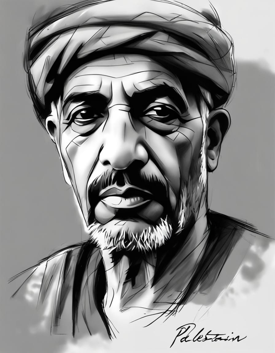 نَصْر (Nasr) | 🇵🇸 pencil drawing, sketch portrait (Mysterious XL v4 ...