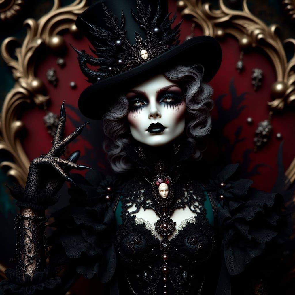 Cute gothic victorian doll, hyperdetailed, rich color palette