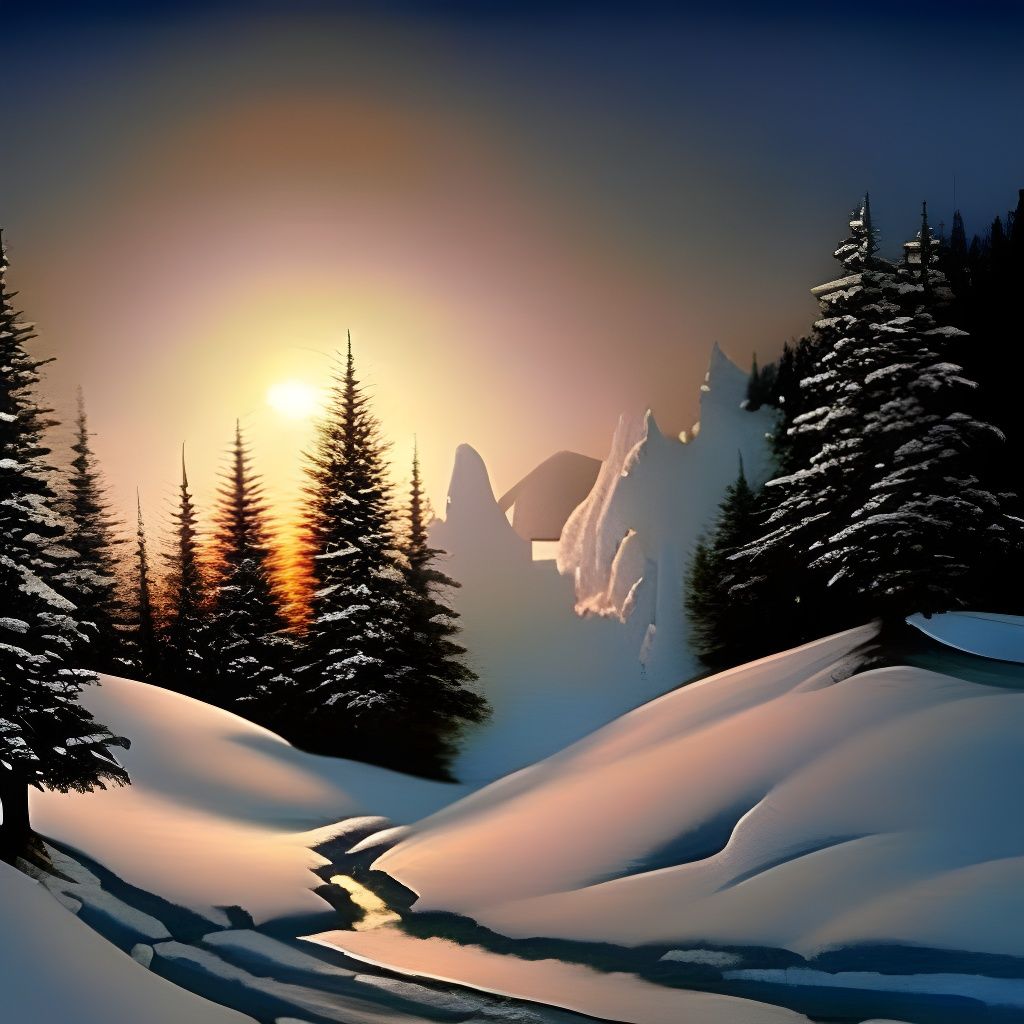 Snow Cottage in Forest - AI Generated Artwork - NightCafe Creator