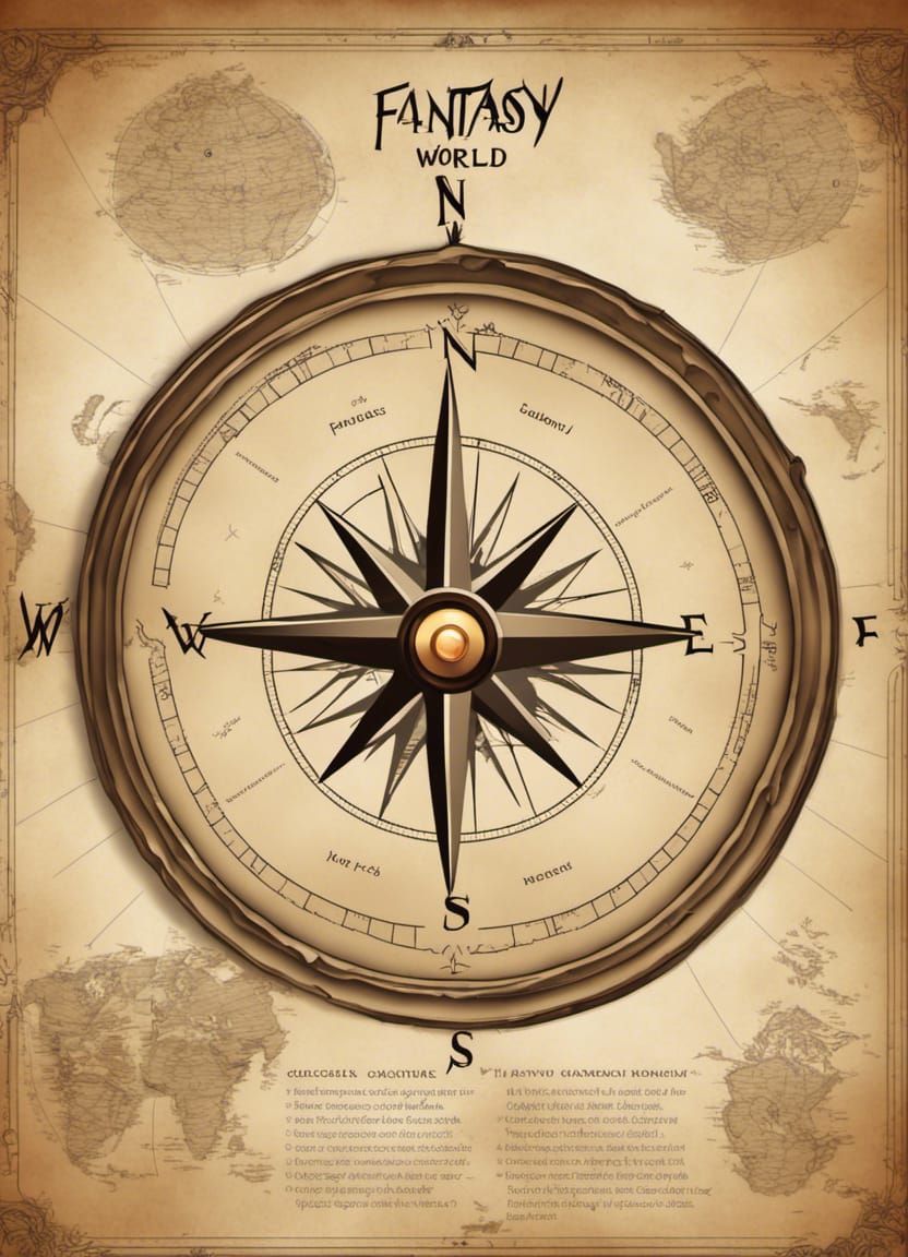 simple compass sign with directions for fantasy world map, finely ...
