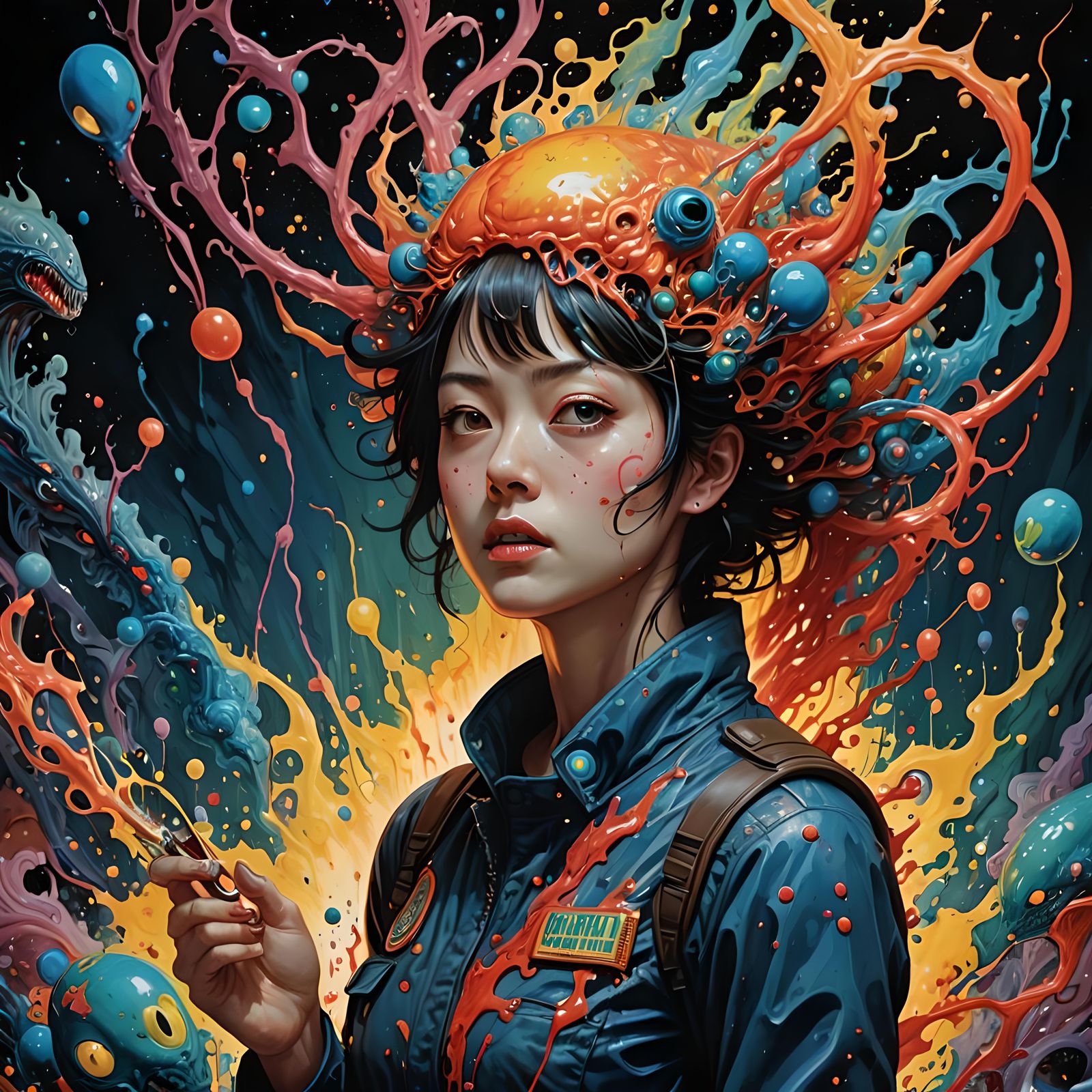 By Junji Ito: alien shapeshifting beauty on man exploding into paint ...