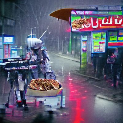 kebab in rain anime cyberpunk - AI Generated Artwork - NightCafe Creator