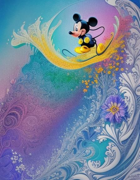 Picture perfect Mickey Mouse with Flowers in bloom , intricately ...