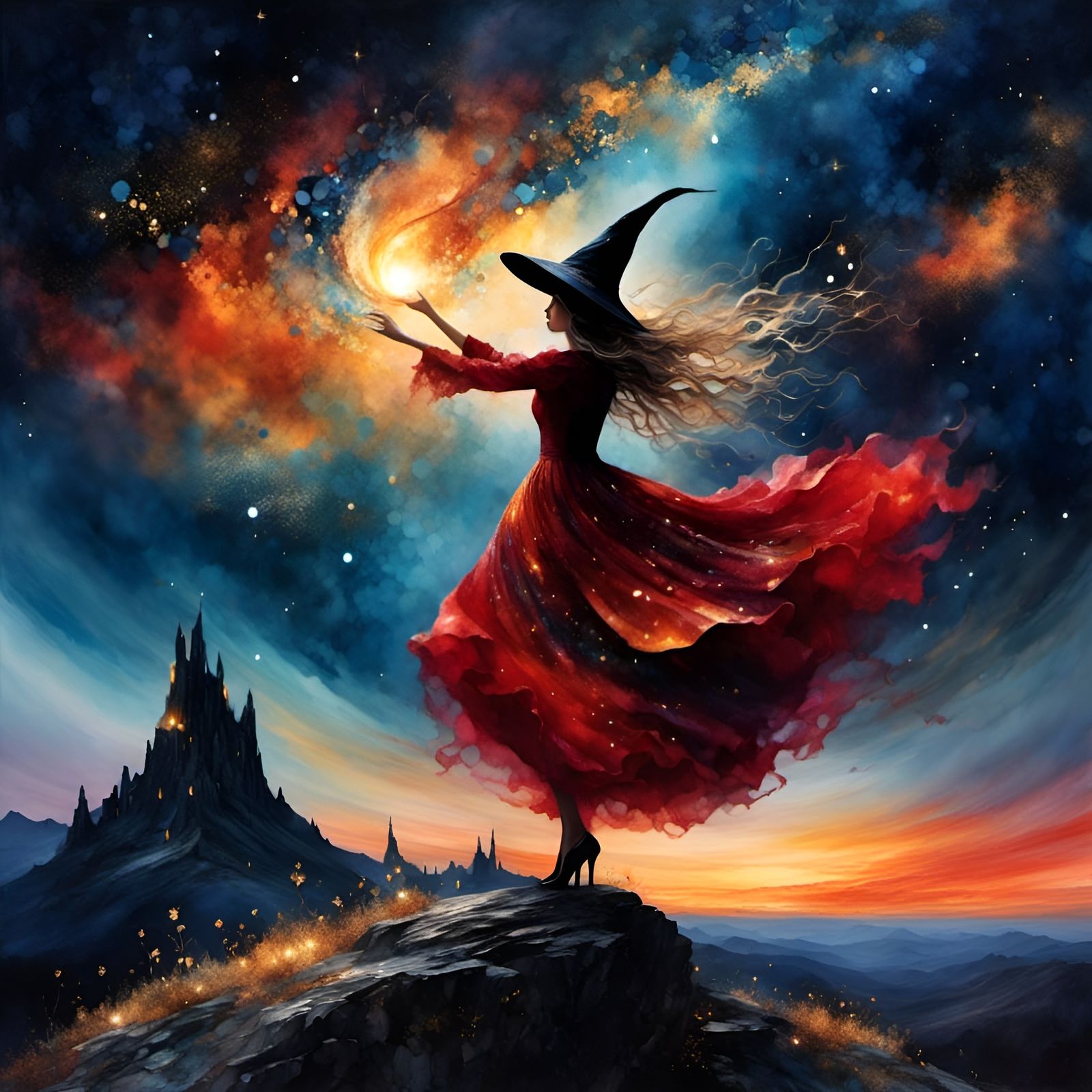 Young witch creating stardust - AI Generated Artwork - NightCafe Creator