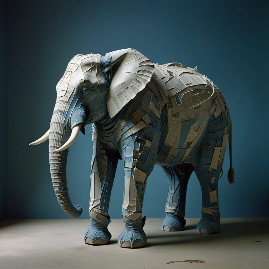 Newspaper Elephant Sculpture in Dreamy, Ethereal S... - AI Art