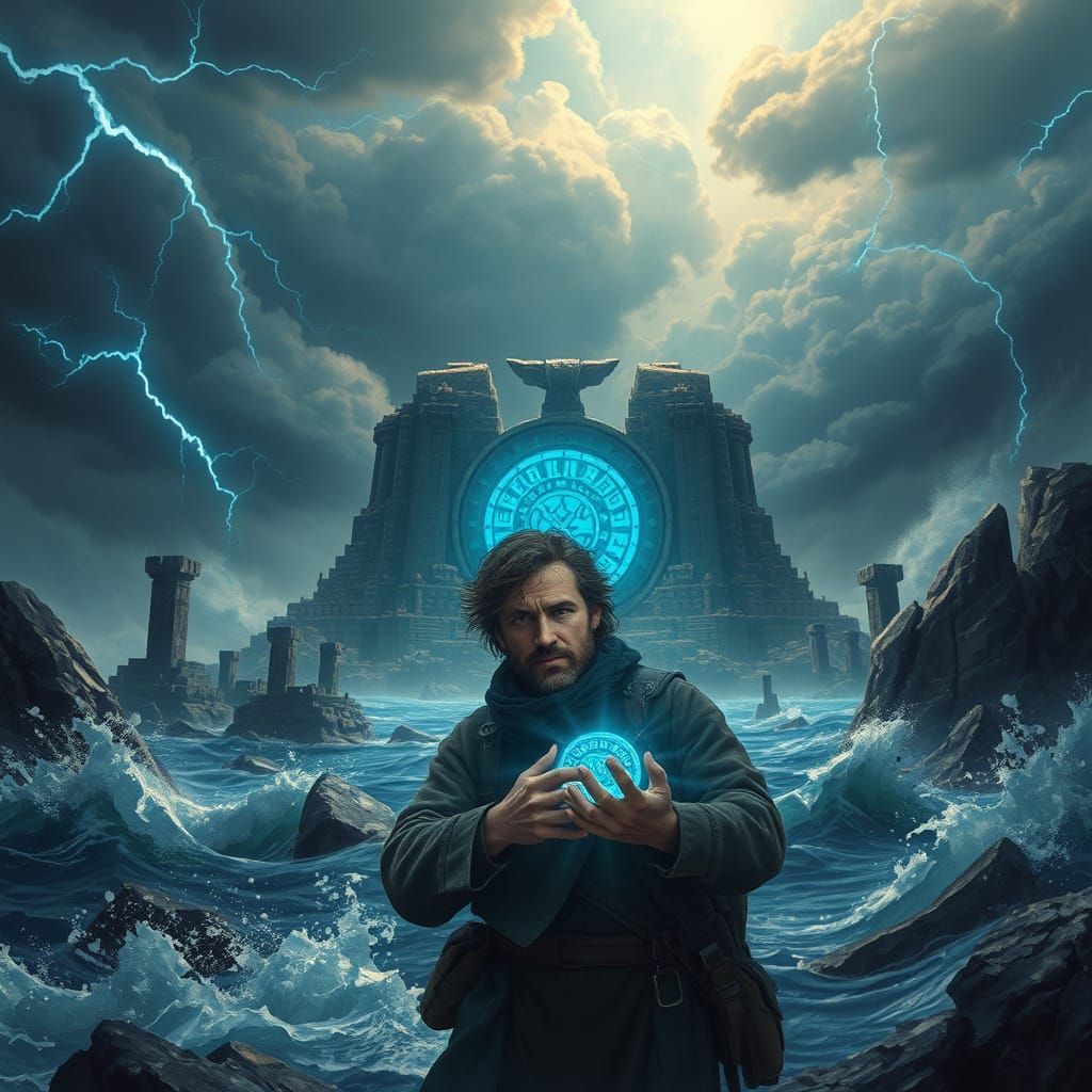 Mysterious Island with Ancient Ruins and Stormy Se... - AI Art