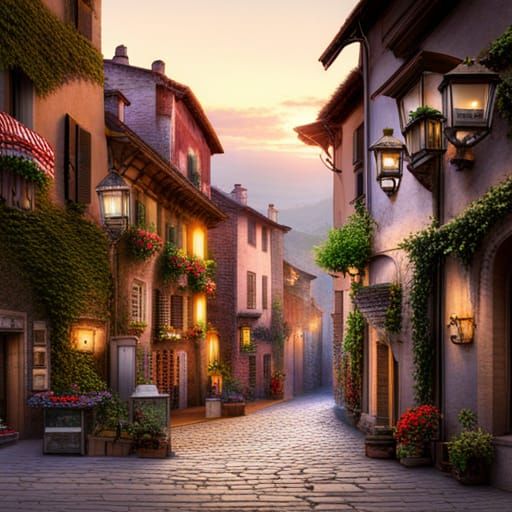 Lake Cuomo with winding old cobbled streets reimagined - AI Generated ...