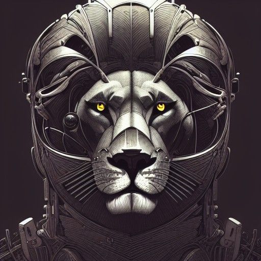 Anthropomorphic lion, cyborg, warrior, android jones, dan mumford 8k ...