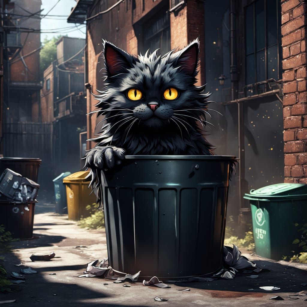 A black scraggly alley cat #3 - A black scraggly alley cat