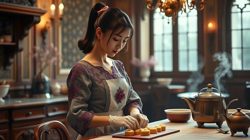 Making sakura manju. - Elegant Geisha Crafts Sakura Manju in...