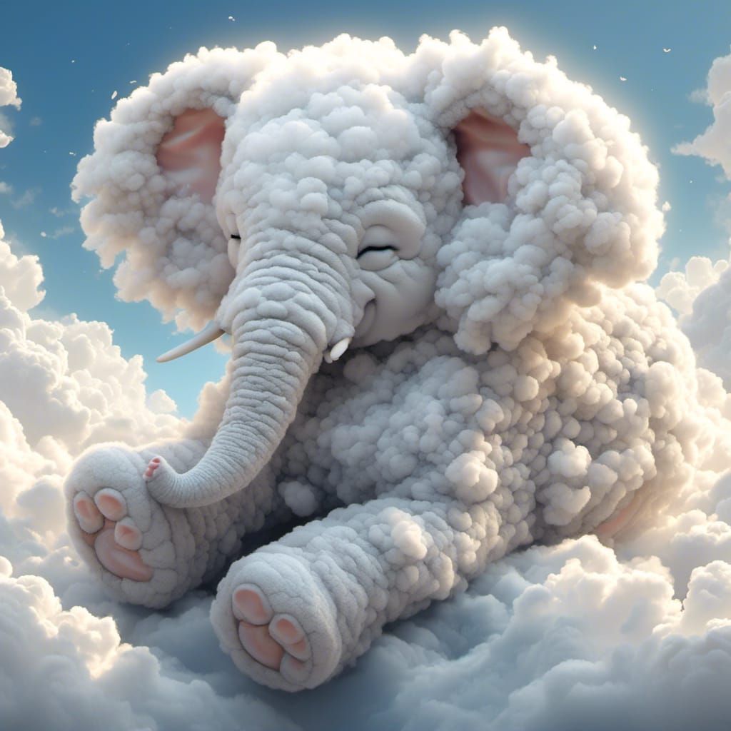 A detailed fluffy white cloud sleeping elephant - AI Generated Artwork ...