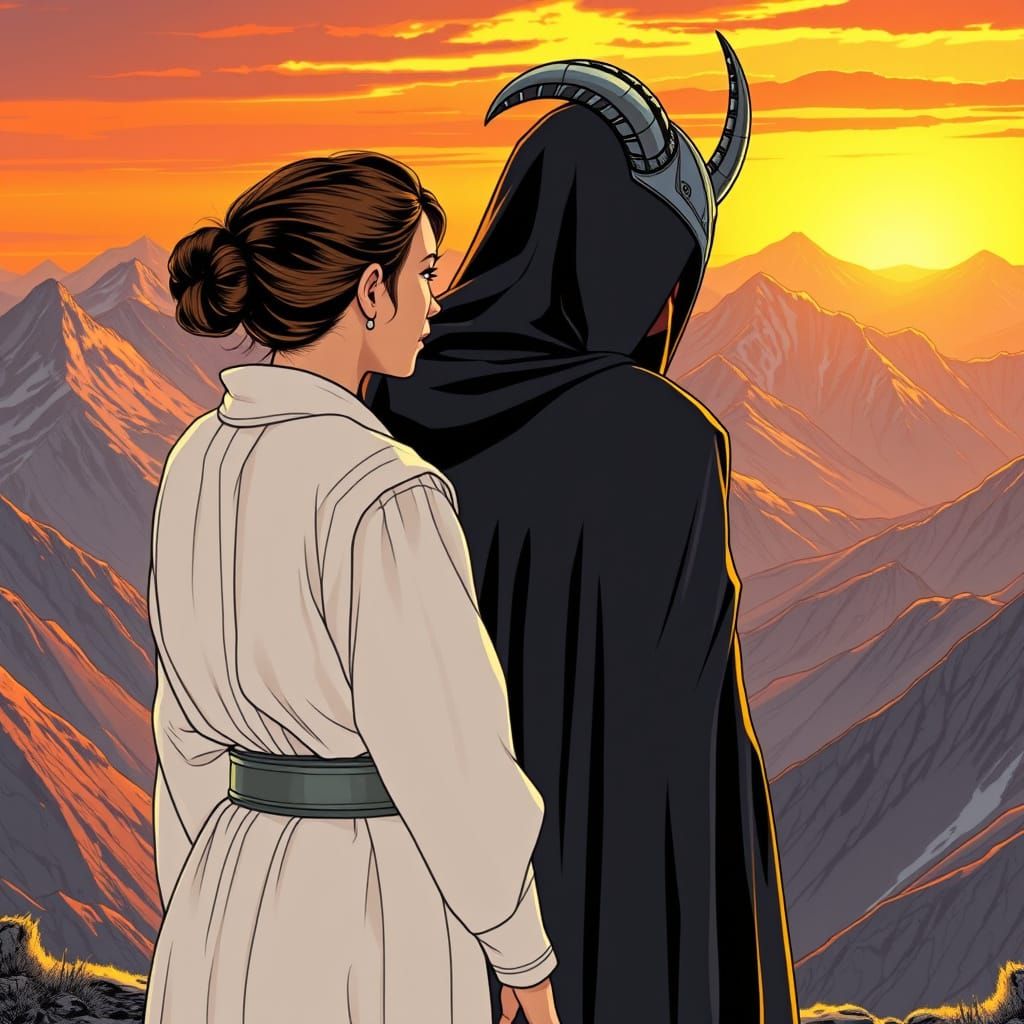 Regal Princess Leia Stands with Enigmatic Crom in ... - AI Art