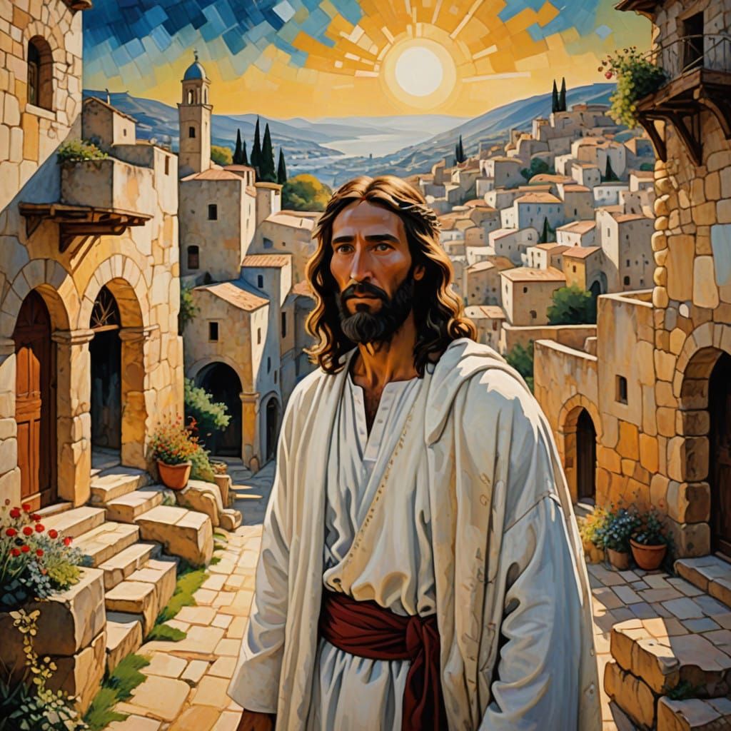 A Profound Message - Sage Jesus in Serene Nazareth Landscap...