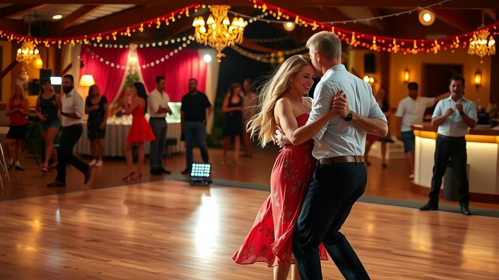 Couples on Holiday doing the Rumba dance ,In the local dance hall