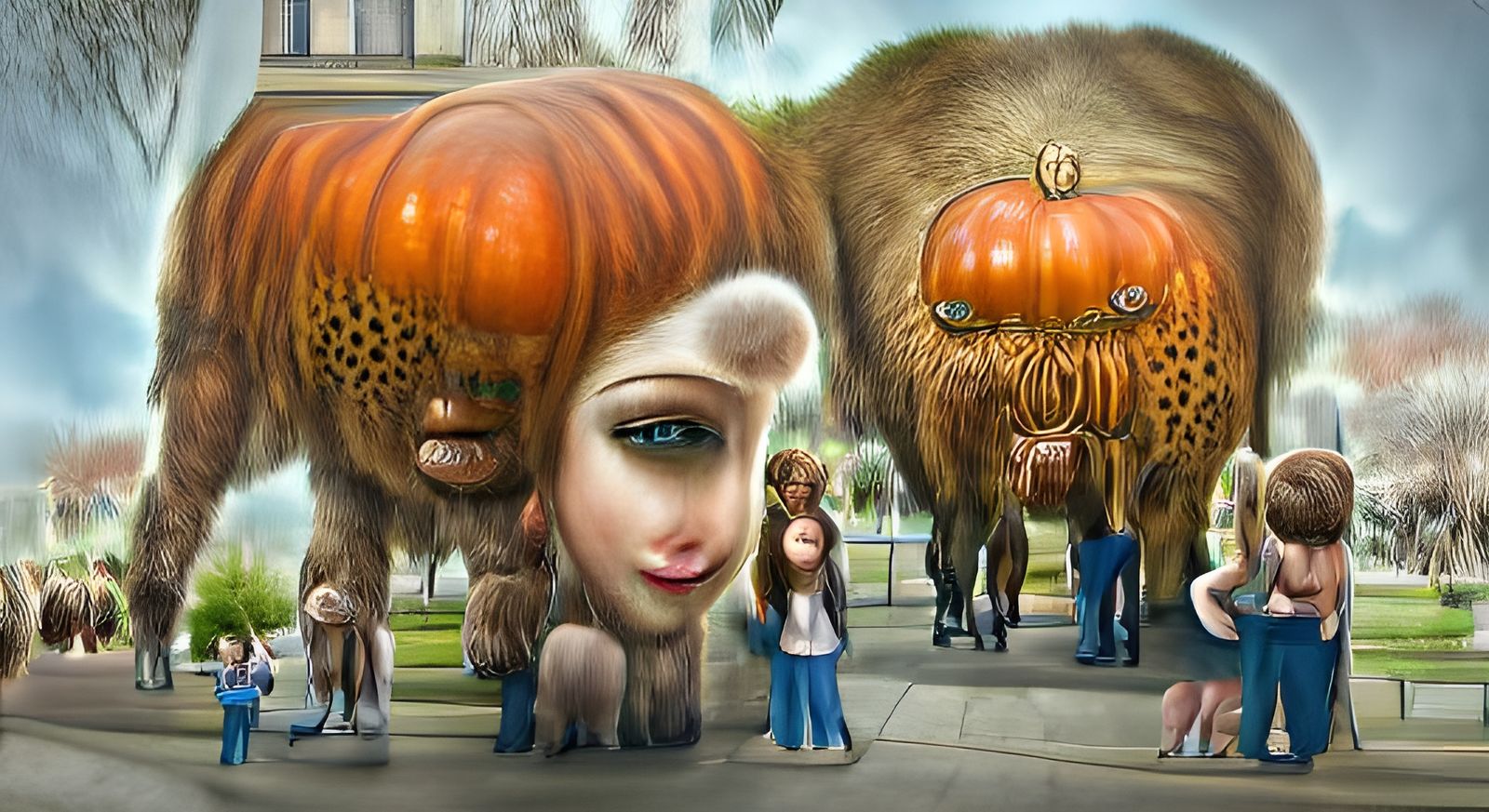 Digital illustration: A big old hairy orange and brown creature ...